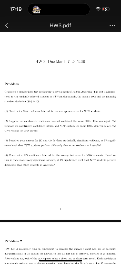 Solved HW 3: Due March 7, 23:59:59 Problem 1 Grades on a | Chegg.com