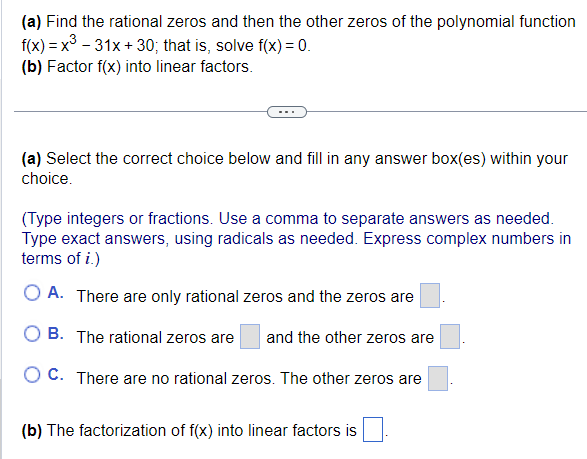 Solved (a) Find the rational zeros and then the other zeros | Chegg.com