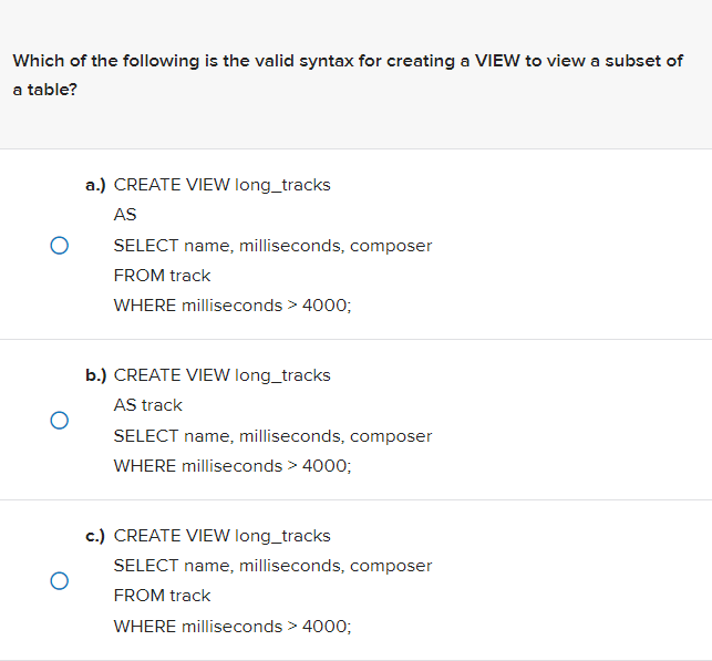 Solved Which Of The Following Is The Valid Syntax For 