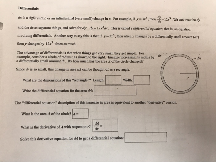 Solved Differentials dx is a differential, infinitesimal | Chegg.com