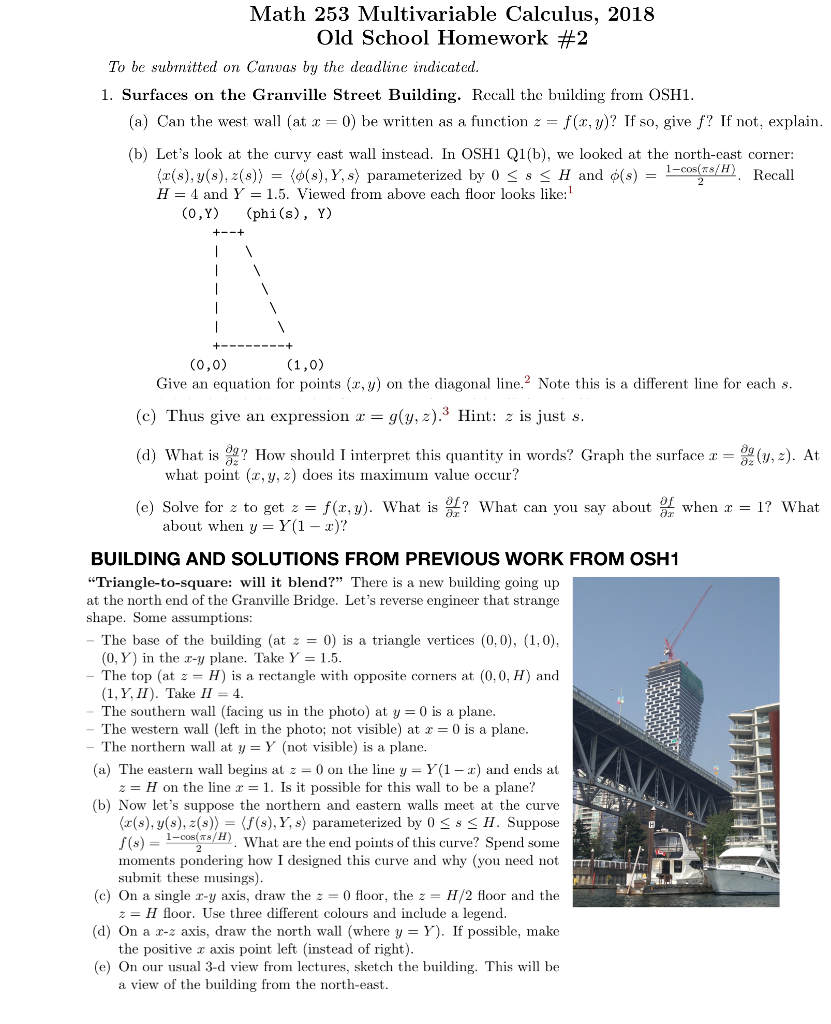 Math 253 Multivariable Calculus, 2018 Old School | Chegg.com