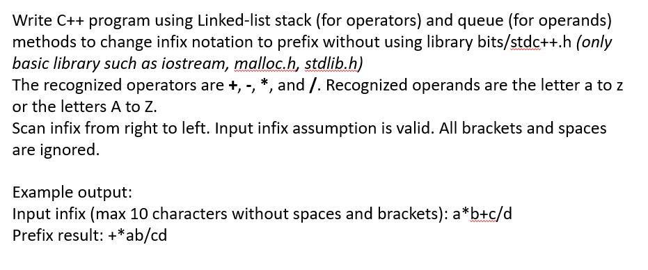 Solved Write C++ program using Linked-list stack (for | Chegg.com