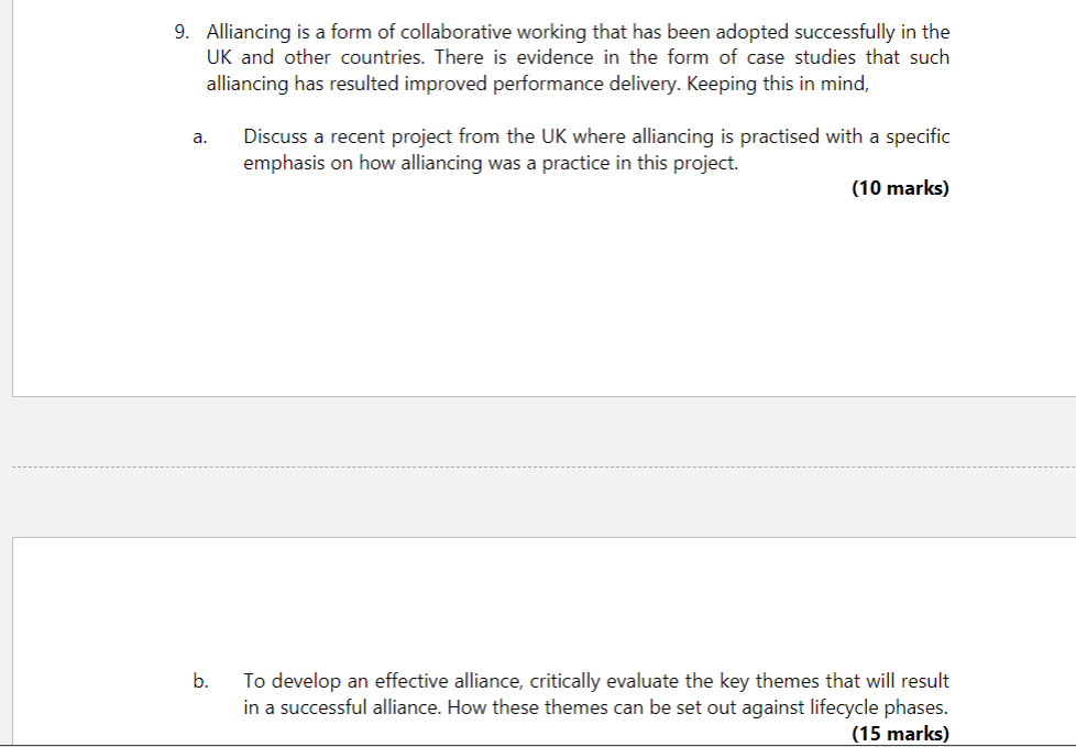 9. Alliancing is a form of collaborative working that | Chegg.com