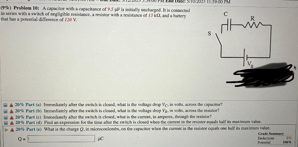 Solved (9\%) Problem 10: A capacitor with a capacitance of | Chegg.com