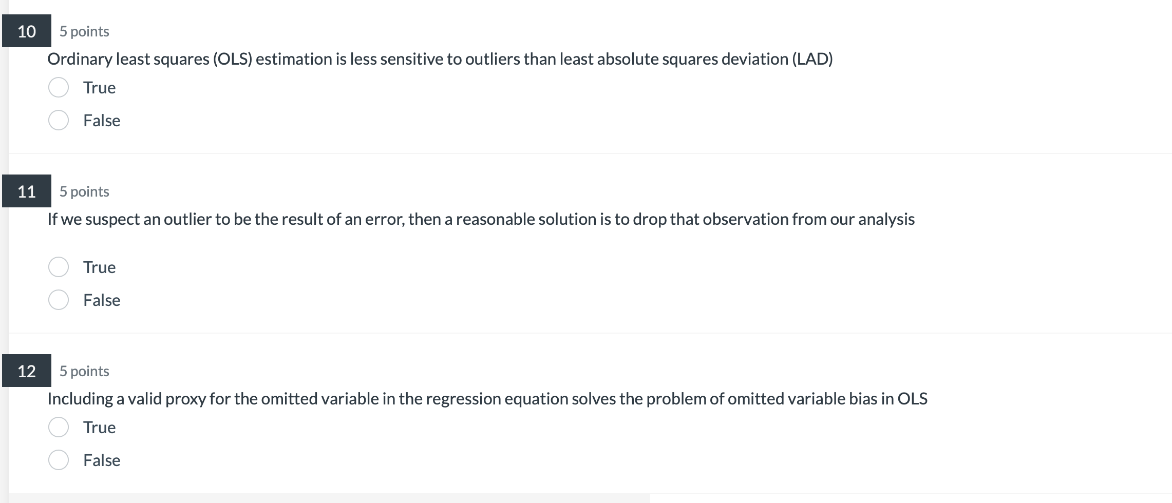 Solved 5 points Ordinary least squares (OLS) estimation is | Chegg.com