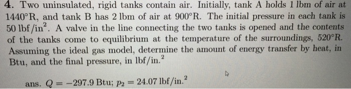 Solved Two uninsulated, rigid tanks contain air. Initially, | Chegg.com
