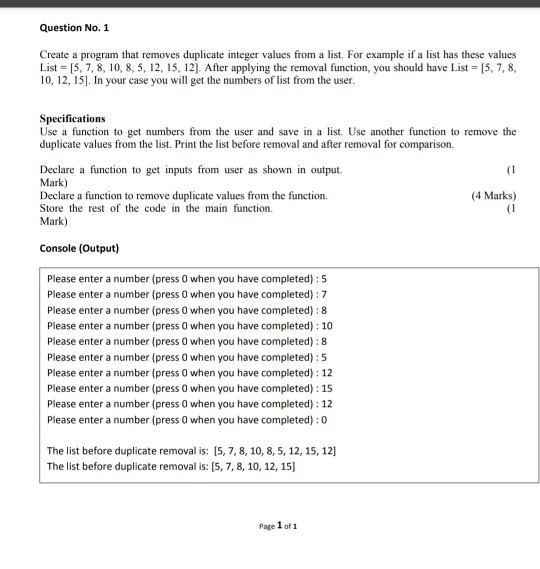 Solved Question No. 1 Create a program that removes | Chegg.com