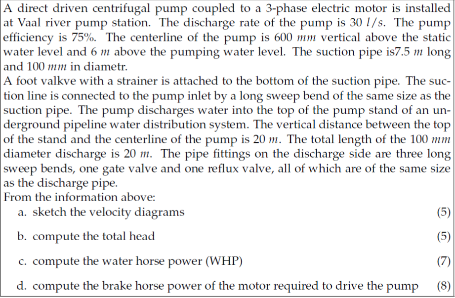 Solved A direct driven centrifugal pump coupled to a 3-phase | Chegg.com