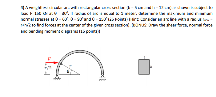 Solved 4) A weightless circular arc with rectangular cross | Chegg.com