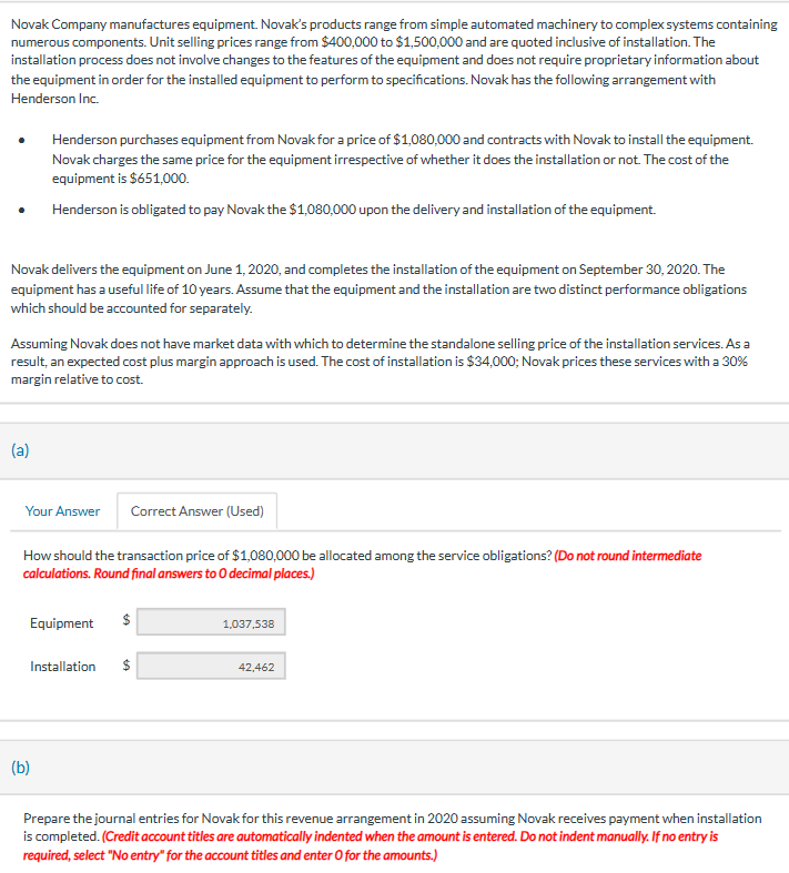 Solved Novak Company manufactures equipment. Novak's | Chegg.com