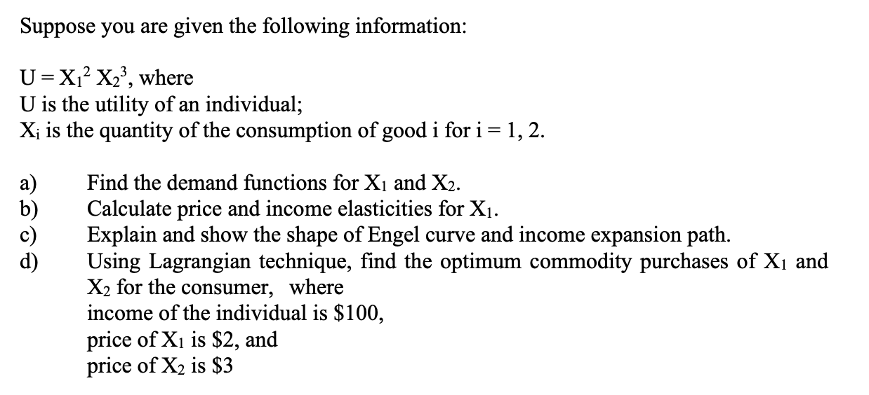 Solved Suppose you are given the following information: | Chegg.com