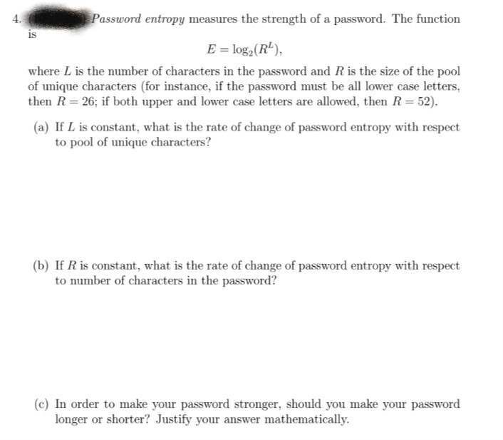 Solved Password entropy measures the strength of a password. | Chegg.com