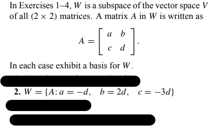 Solved In Exercises 1−4,W is a subspace of the vector space | Chegg.com