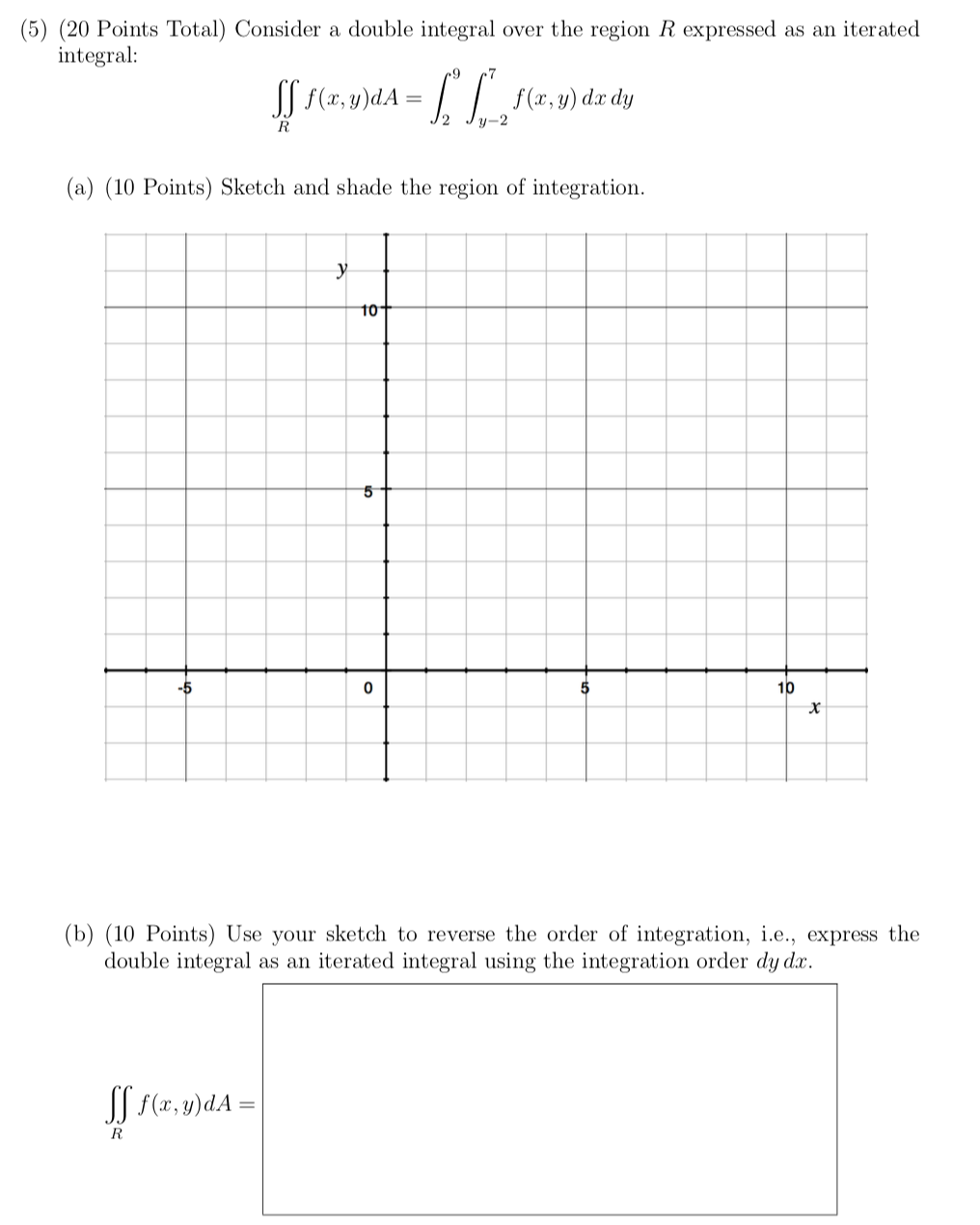 Solved (5) (20 Points Total) Consider a double integral over | Chegg.com
