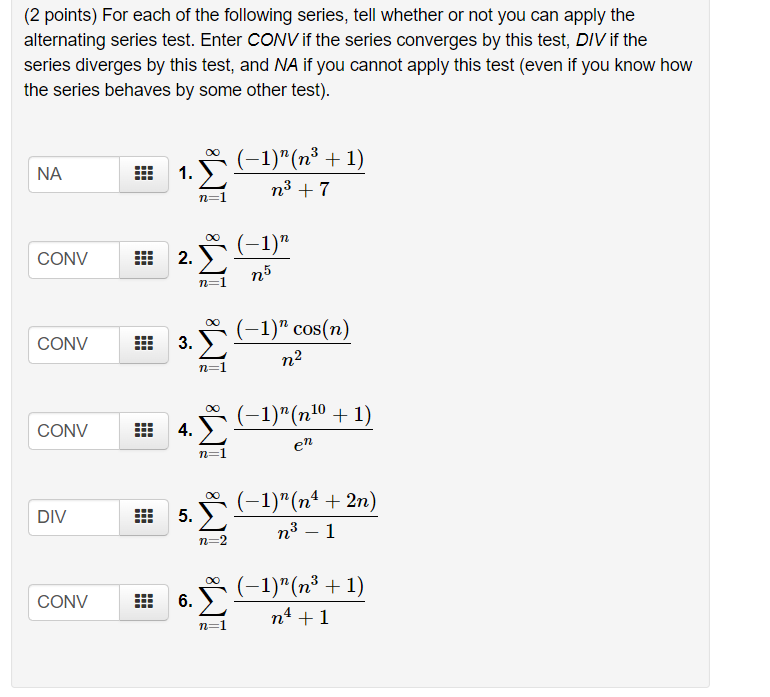 Solved (2 points) For each of the following series, tell | Chegg.com