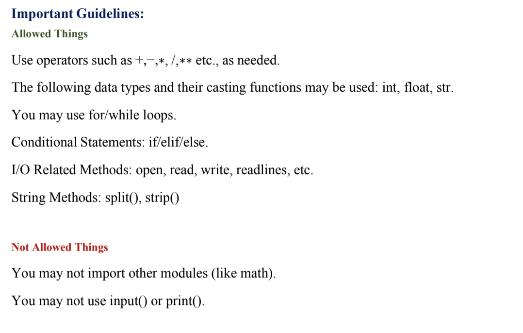 Solved Important Guidelines: Allowed Things Use operators | Chegg.com
