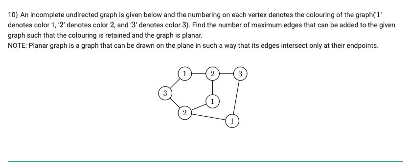 Solved 10) An incomplete undirected graph is given below and | Chegg.com