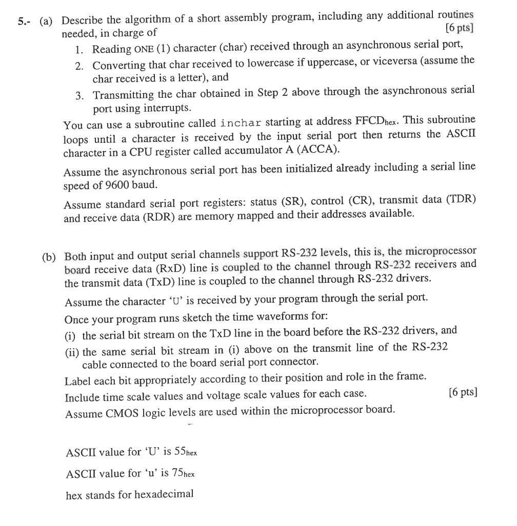 Solved 5.- (a) Describe the algorithm of a short assembly | Chegg.com