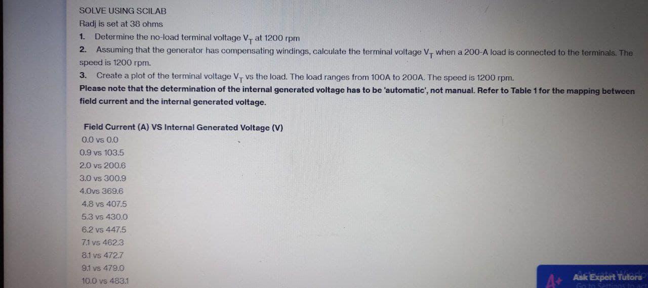SOLVE USING SCILAB Radj is set at 38 ohms 1. | Chegg.com