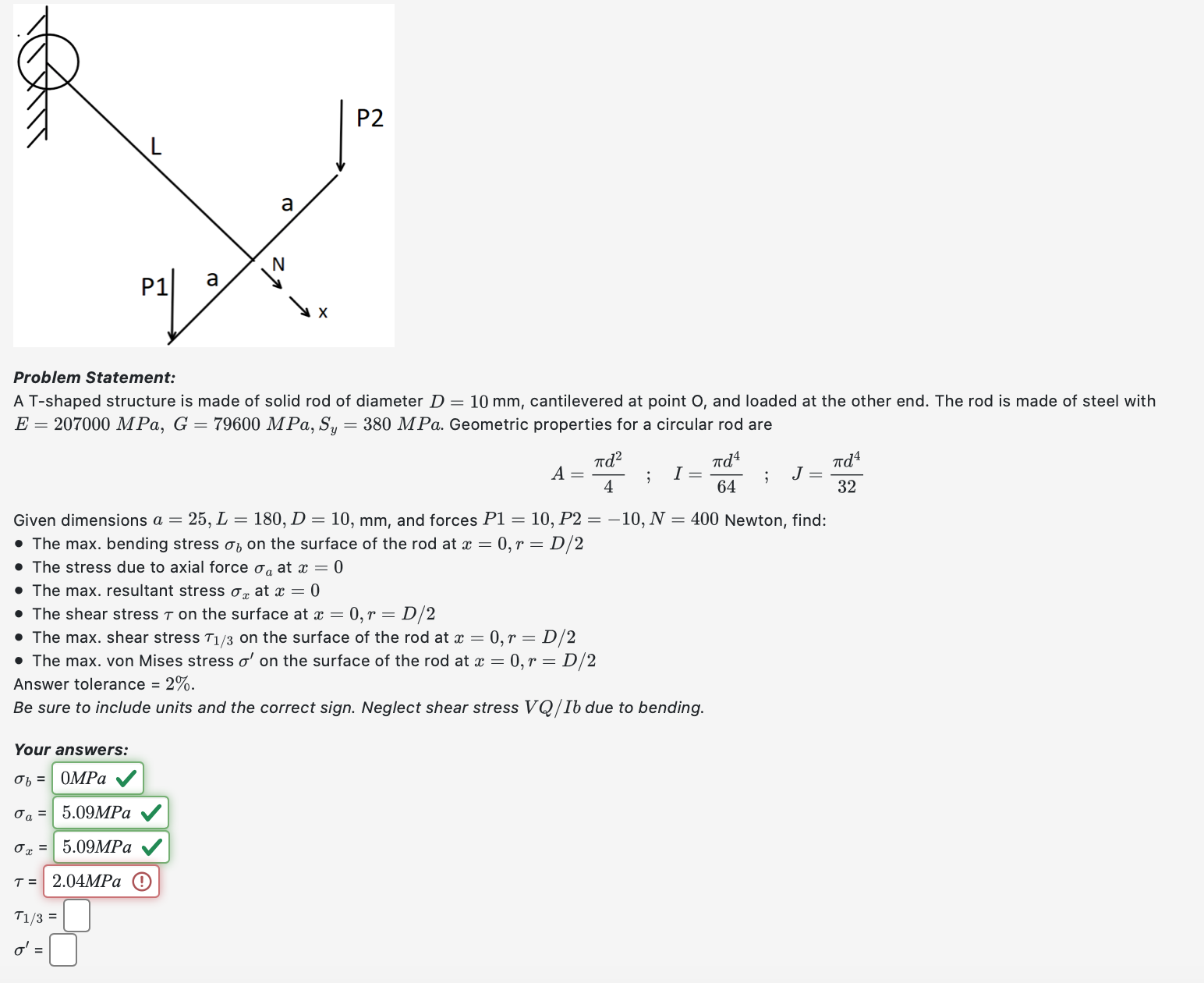 Solved A T-shaped structure is made of solid rod of diameter | Chegg.com