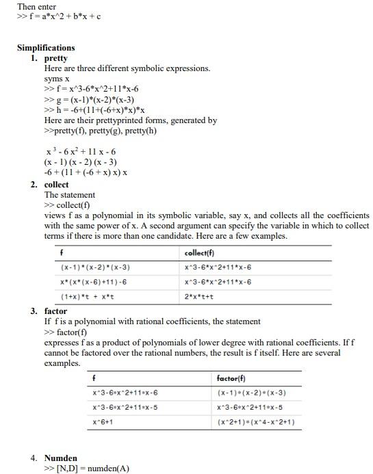 Solved INTRODUCTION TO SYMBOLIC MATH TOOLBOX OBJECTIVES To | Chegg.com