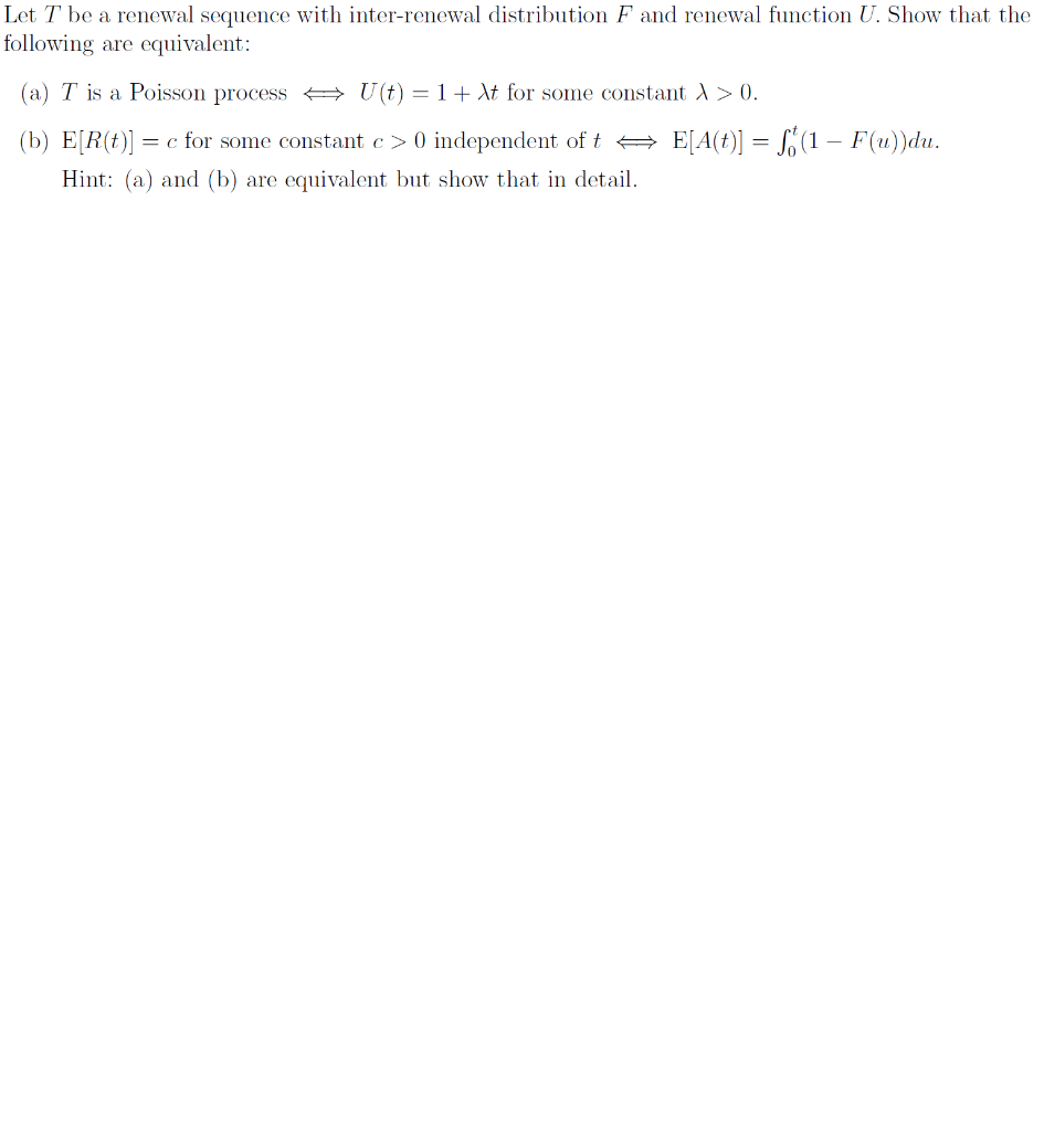 Let T be a renewal sequence with inter-renewal | Chegg.com