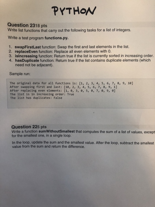 Solved Python Question 2318 Pts Write List Functions That 9823