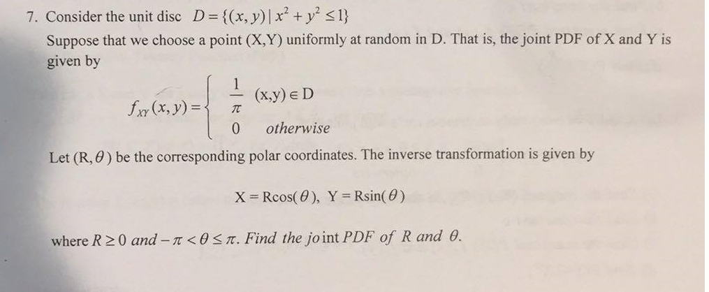 Solved 7. Consider the unit disc D (x, y) | x2 + y2-1) | Chegg.com