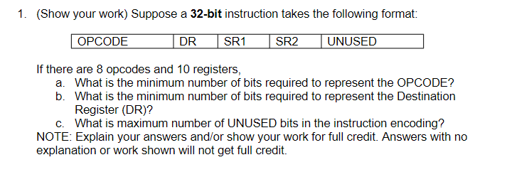 Solved 1. (Show your work) Suppose a 32-bit instruction | Chegg.com