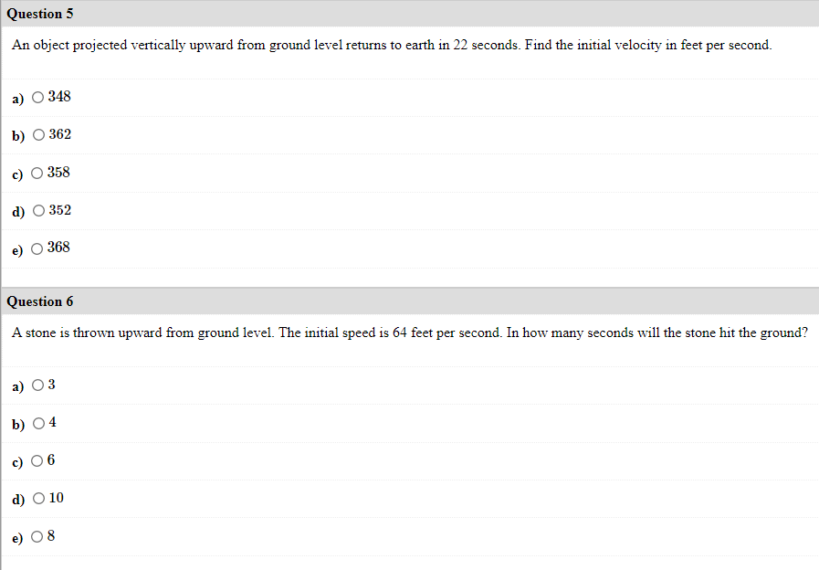 Solved Question 5 An object projected vertically upward from | Chegg.com