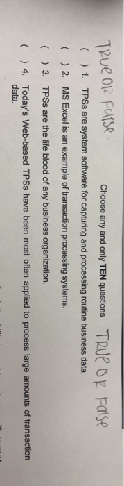 Solved Choose any and only TEN questons TRe O (1. TPSs are | Chegg.com