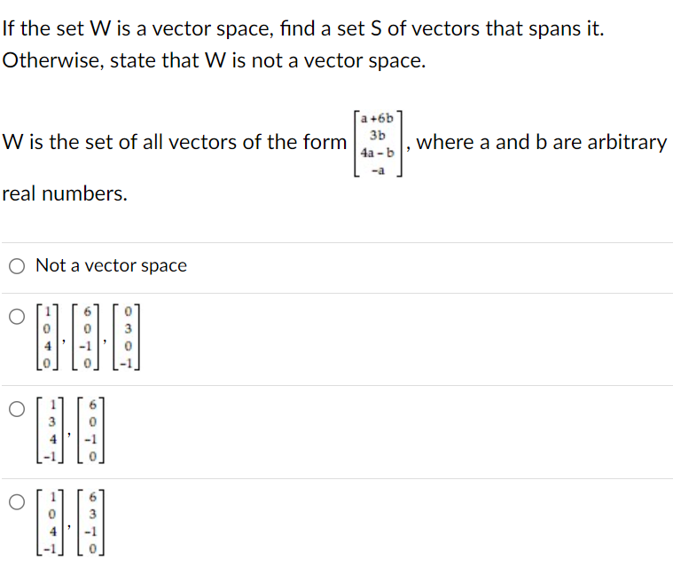 Solved If the set W is a vector space, find a set S of | Chegg.com