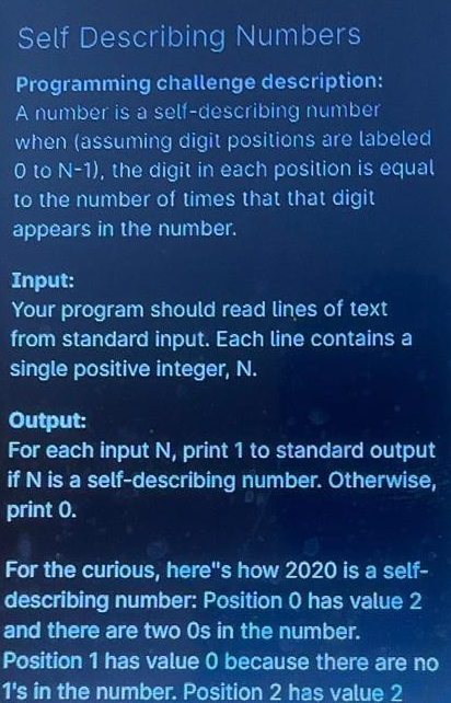 Solved Self Describing Numbers Programming challenge | Chegg.com