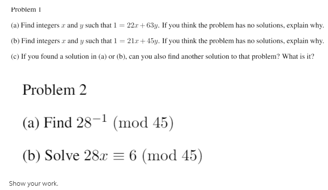 Solved Problem (a) Find integers x and y such that 1 = 22x + | Chegg.com
