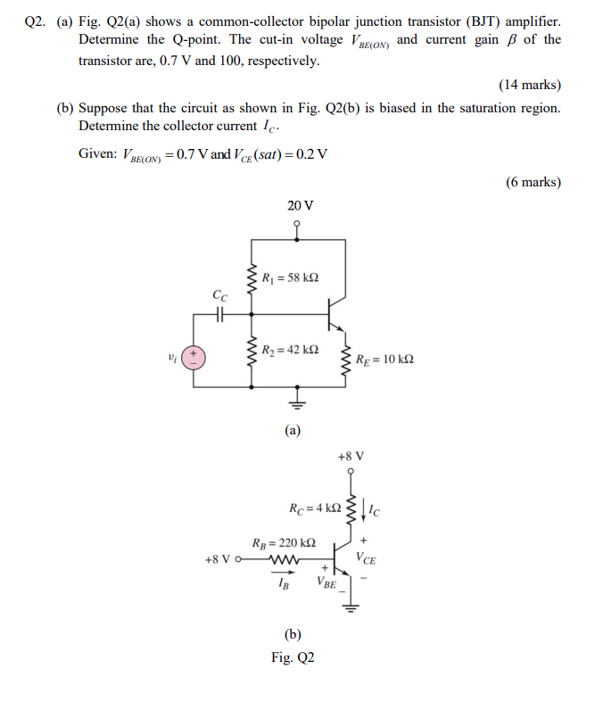 Solved Q2. (a) Fig. Q2(a) shows a common-collector bipolar | Chegg.com
