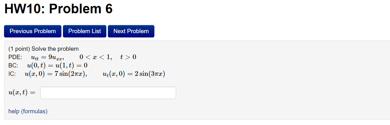 Solved (1 point) Solve the problem PDE: utt=9uxx,00 | Chegg.com