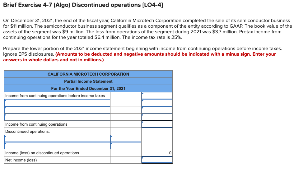 Solved Brief Exercise 4-7 (Algo) Discontinued operations | Chegg.com Solved Brief Exercise 4-7 (Algo) Discontinued operations | Chegg.com