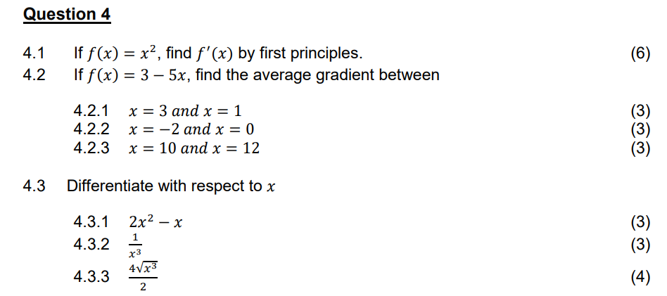 Solved Question 44.1 ﻿If f(x)=x2, ﻿find f'(x) ﻿by first | Chegg.com