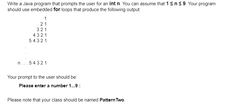 Solved Write a Java program that prompts the user for an int | Chegg.com