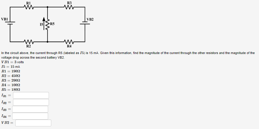 Solved R1 R3 VB1 VB2 R2 R4 In the circuit above, the current | Chegg.com