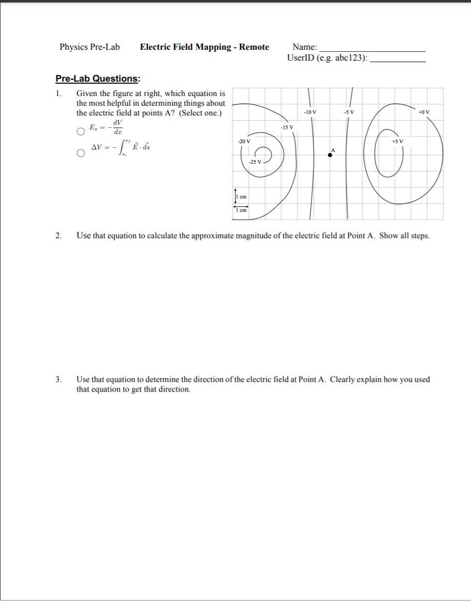 Solved Physics Pre-Lab Electric Field Mapping - Remote Name: | Chegg.com