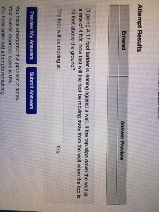 Solved Attempt Results Entered Answer Preview (1 point) A 17 | Chegg.com