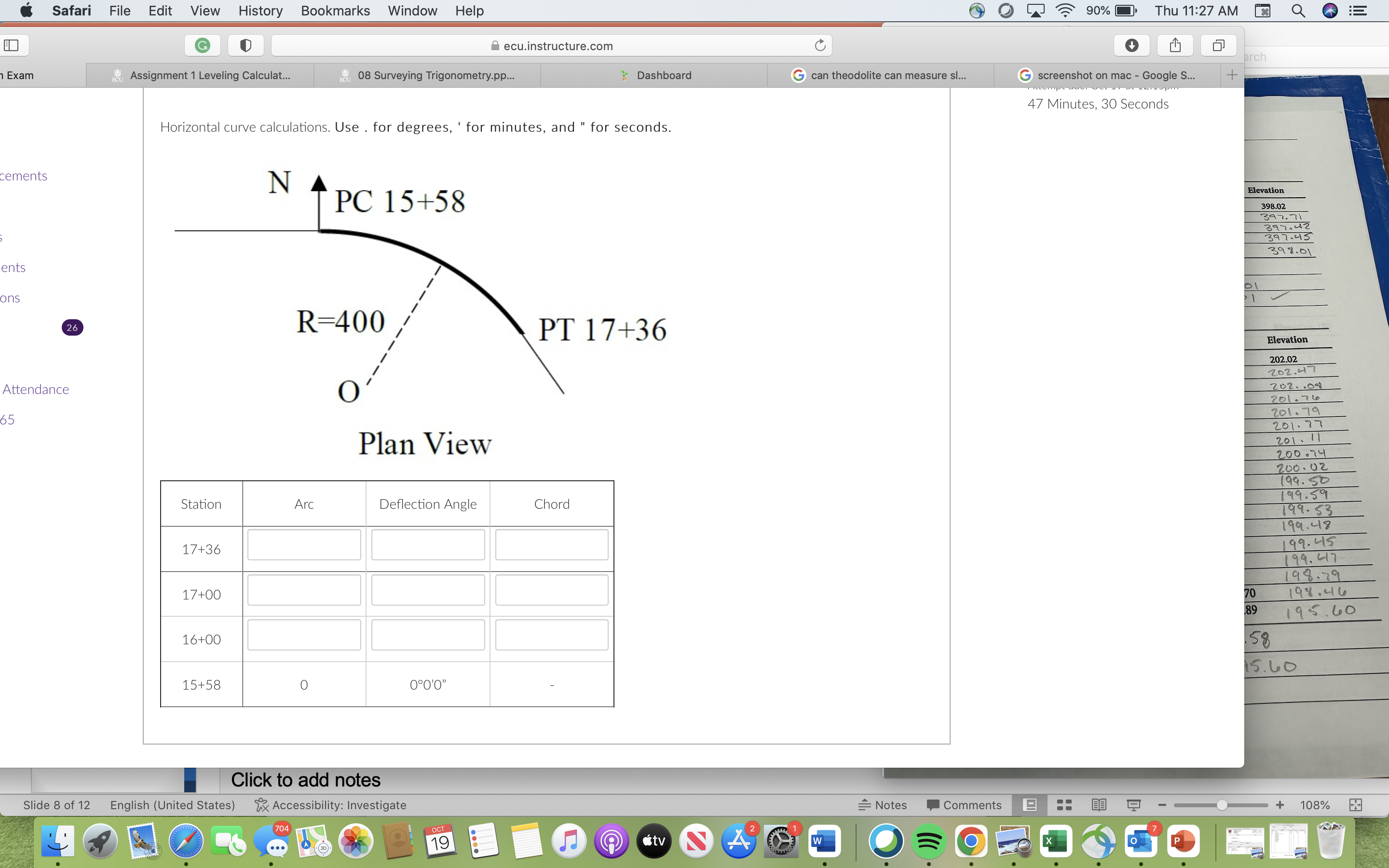 Horizontal curve calculations. Use . for degrees, ' | Chegg.com