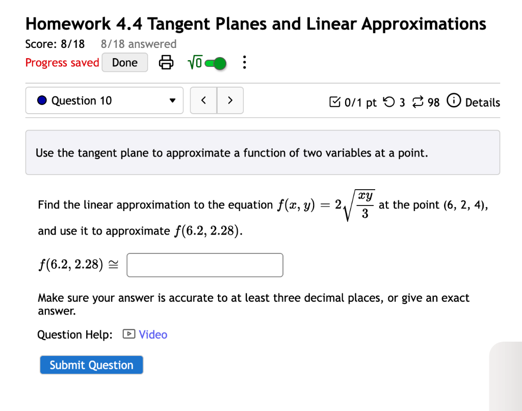 Solved Homework 4.4 Tangent Planes and Linear Approximations | Chegg.com
