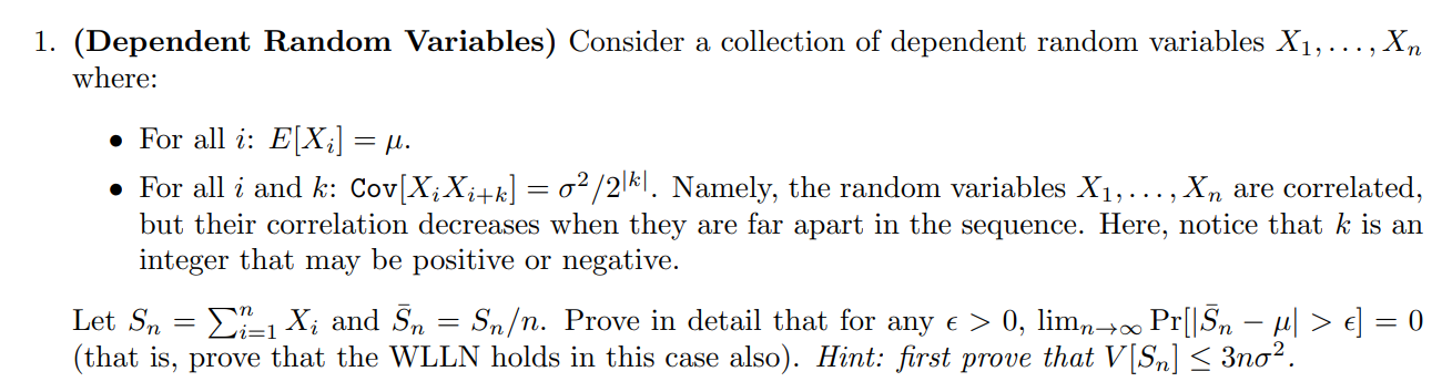 1. (Dependent Random Variables) Consider a collection | Chegg.com