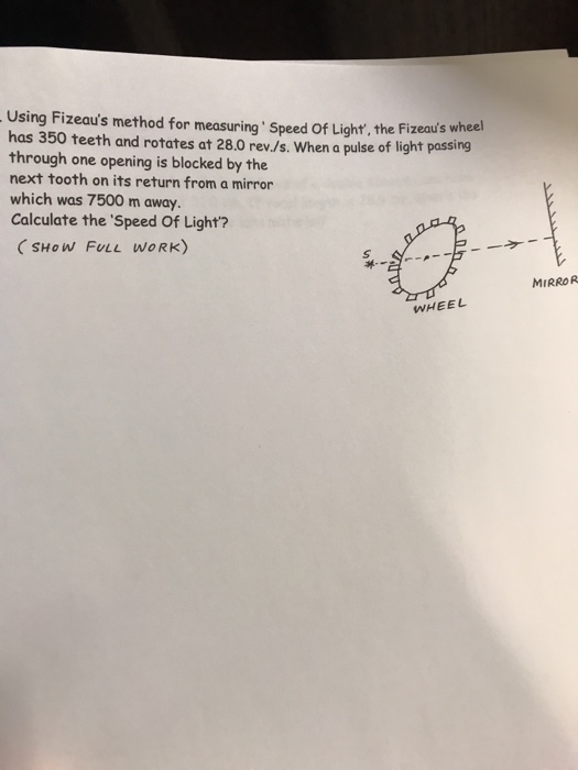 Solved Using Fizeau's method for measuring Speed Of Light', | Chegg.com