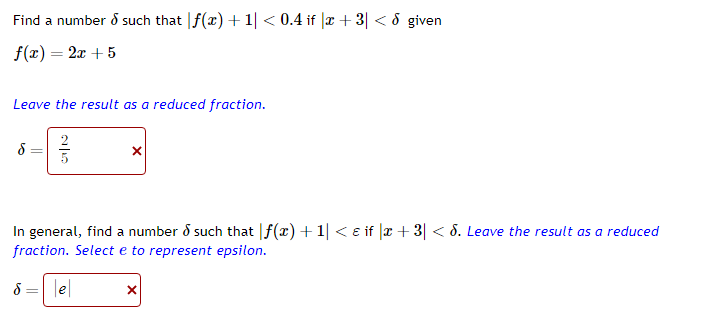 Solved Find a number δ such that ∣f(x)+1∣