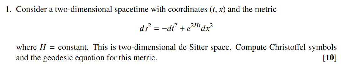 Solved 1. Consider a two-dimensional spacetime with | Chegg.com