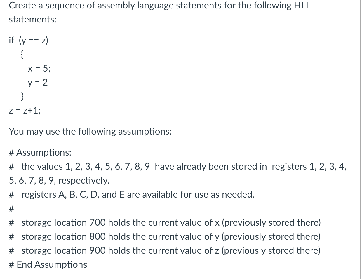 Solved Create a sequence of assembly language statements for | Chegg.com
