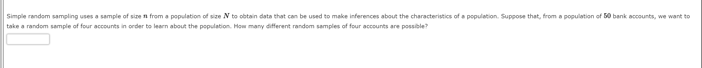 Solved Simple random sampling uses a sample of size n from a | Chegg.com